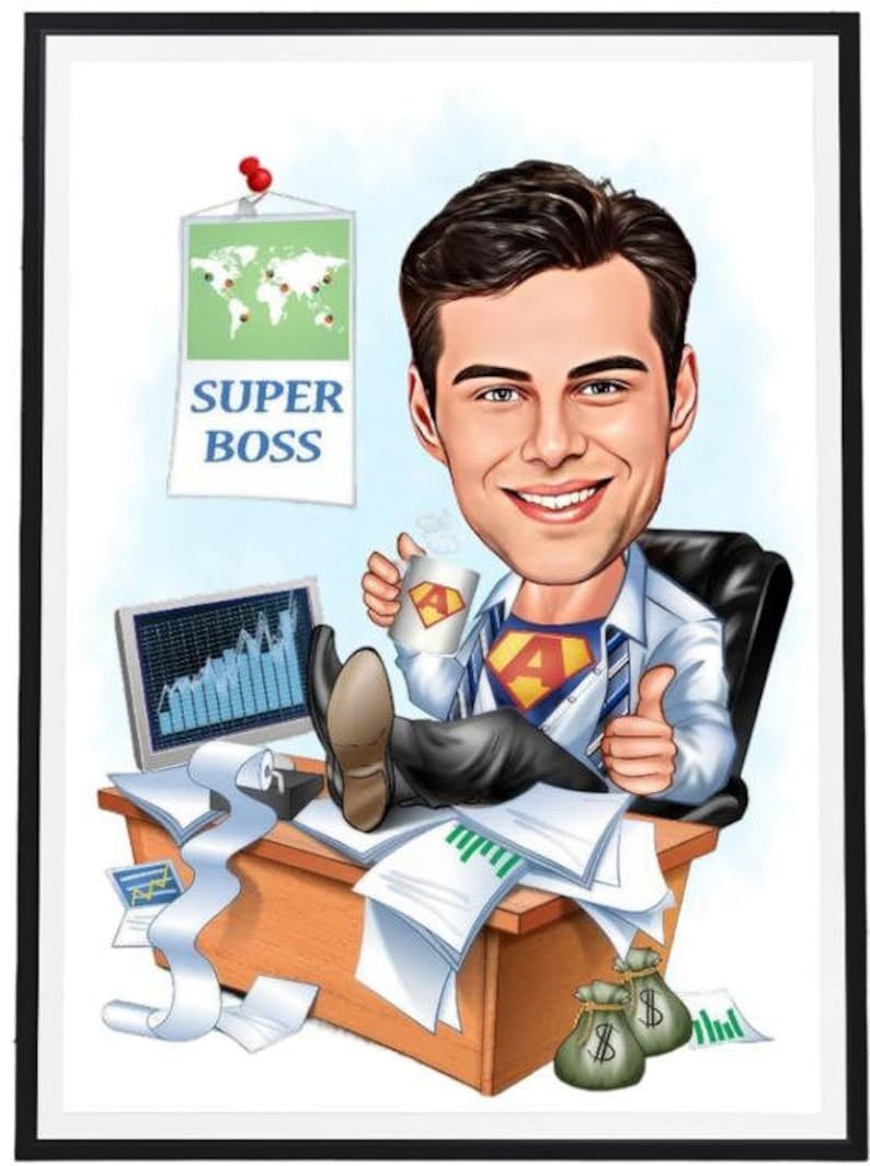 Personalized Super Boss Cartoon Portrait, Custom Super Boss Caricature ...