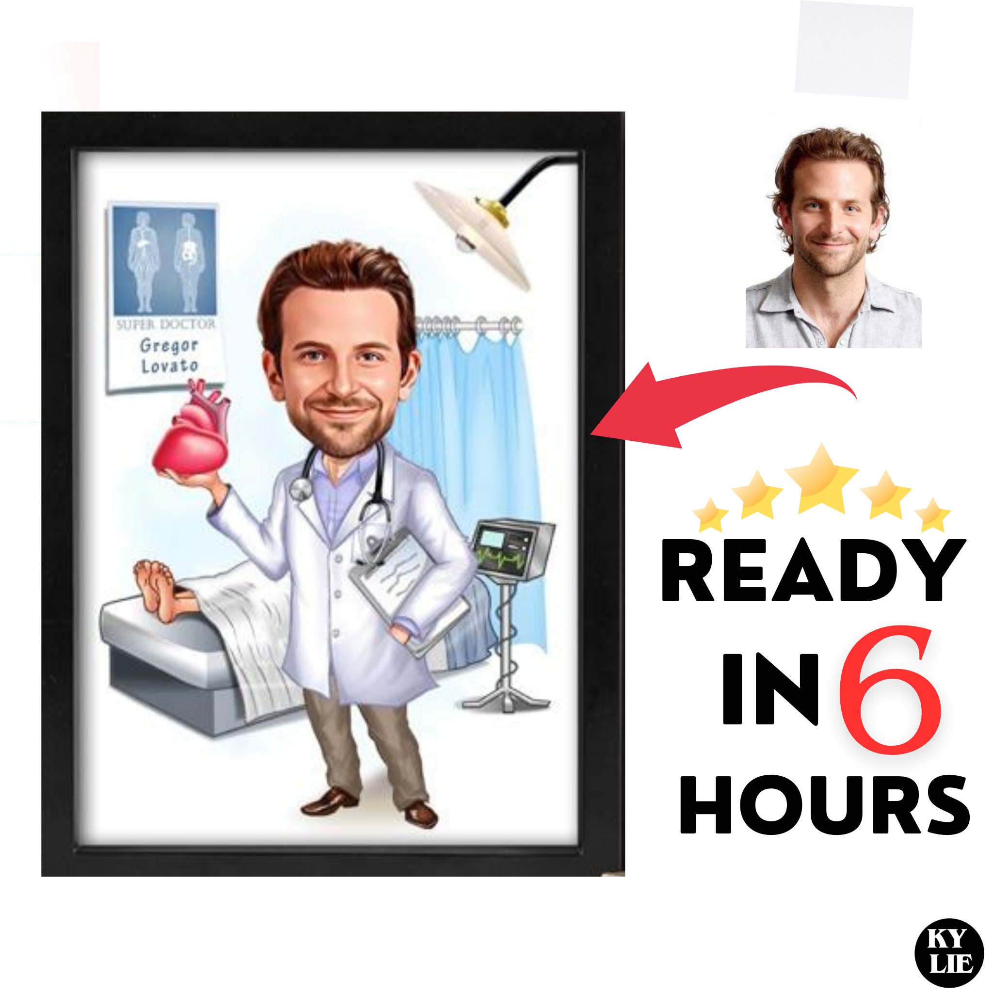 Cardiologist Gift Custom Caricature Portrait From Your Photo / Heart ...