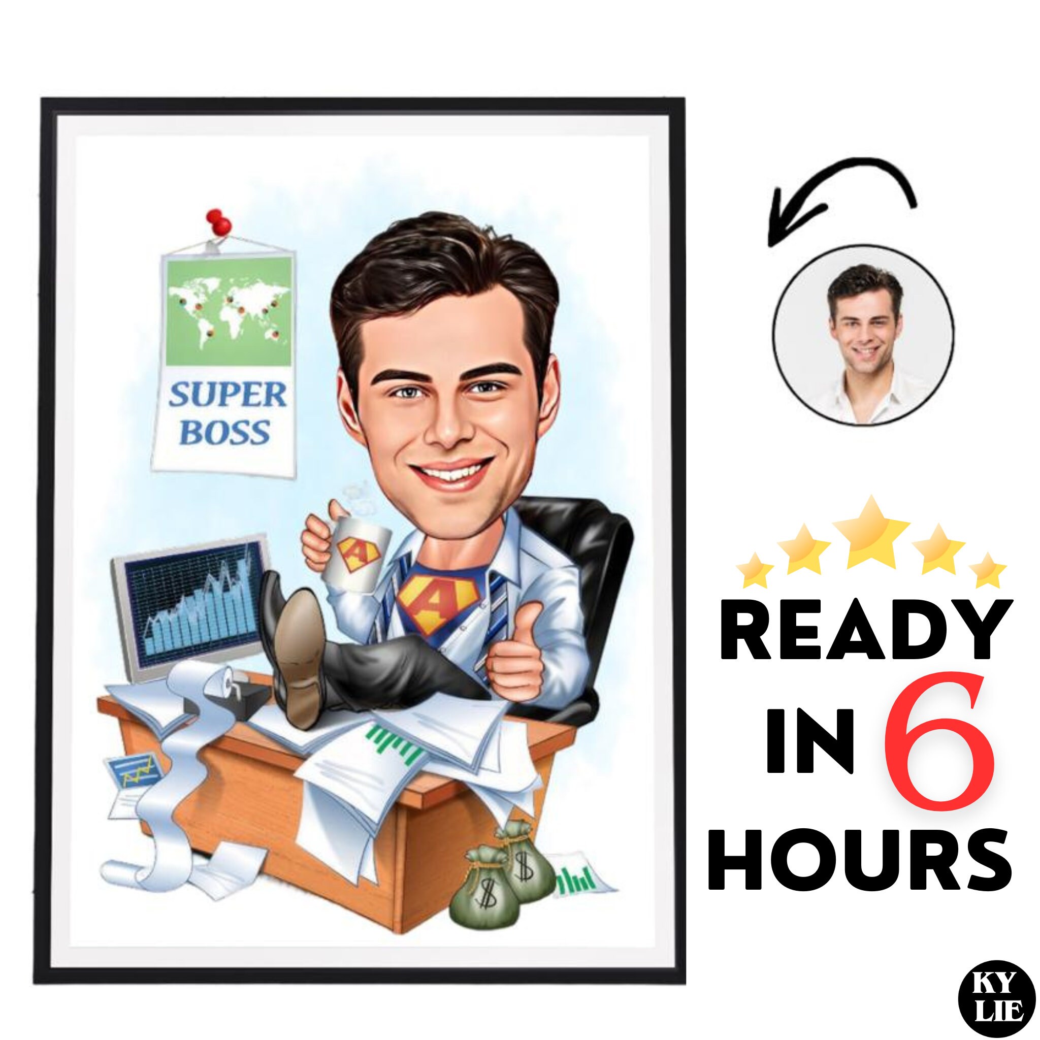 Personalized Super Boss Cartoon Portrait, Custom Super Boss Caricature ...