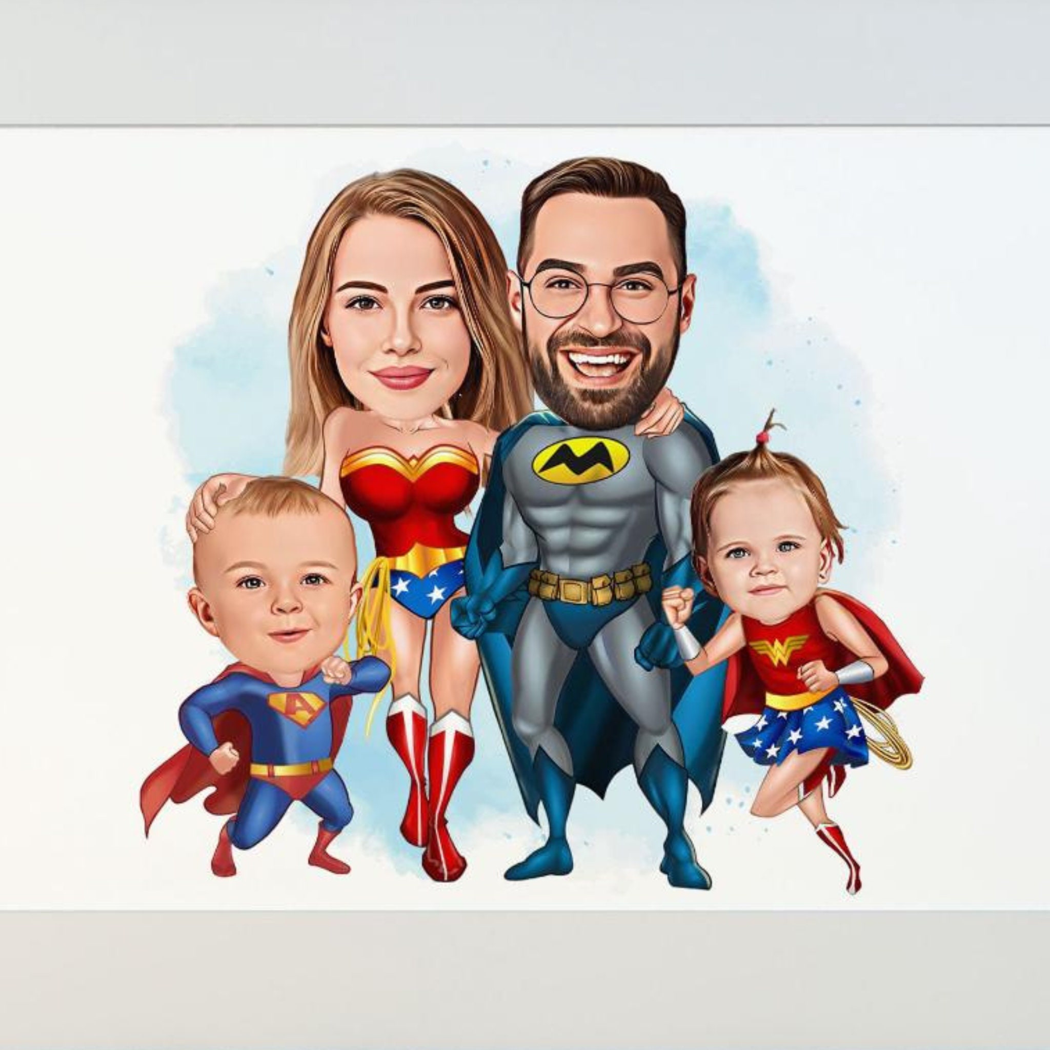 Custom Superhero Family Cartoon Portrait, Family Portrait, Family Gift ...