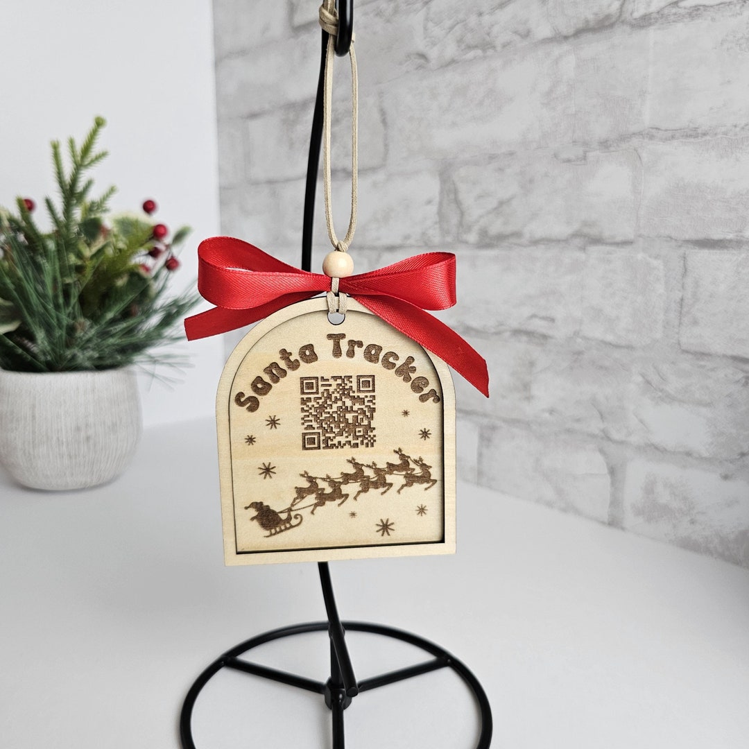 Santa Tracker QR Code Ornament, Wooden Christmas Tree Decoration X-mas ...