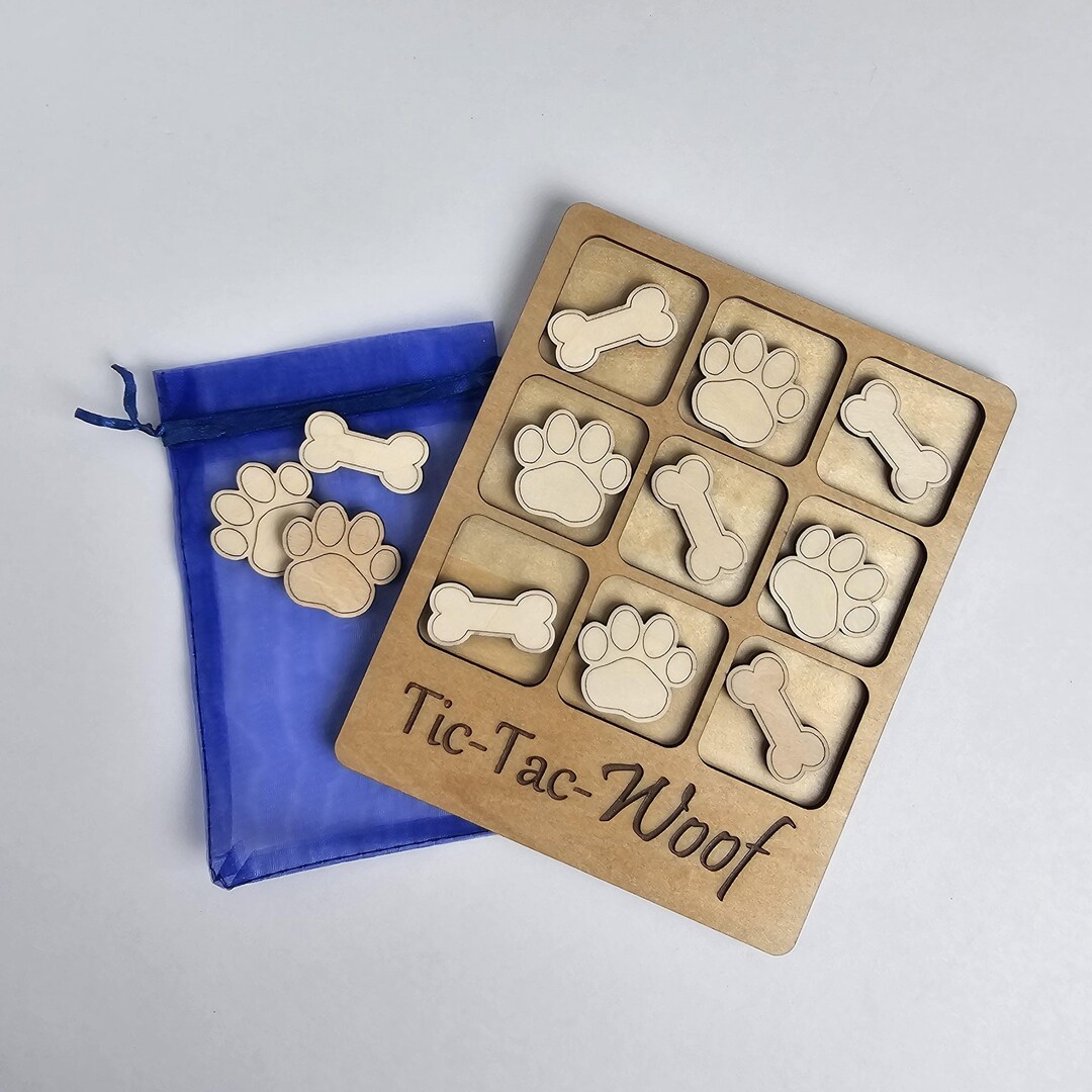 Dog Themed Family Tic-tac-toe Game, Fun Wooden Board Game Gift for Pet ...