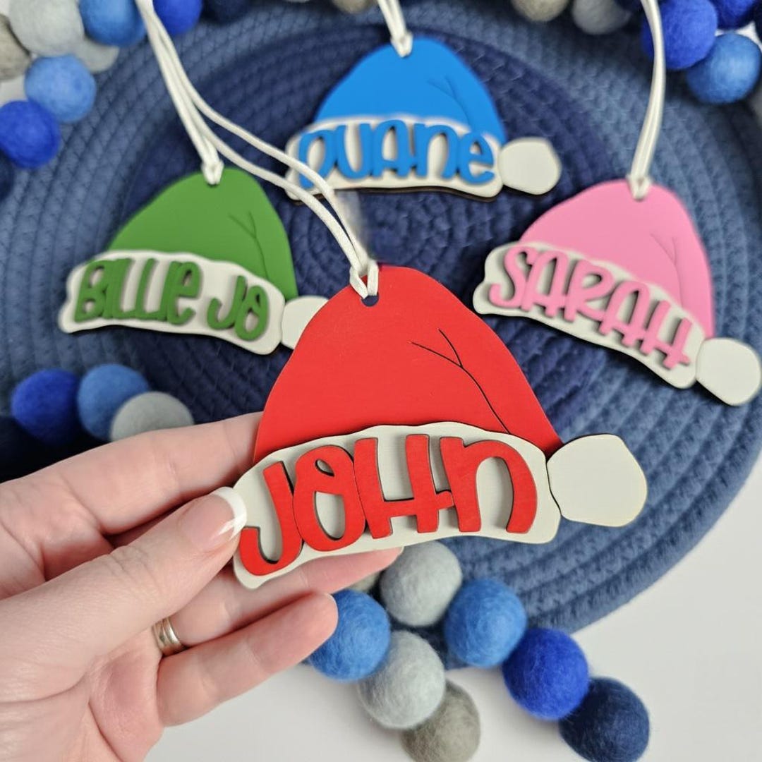 Personalized Santa Hat Name Ornament, Custom Name Christmas Ornament ...