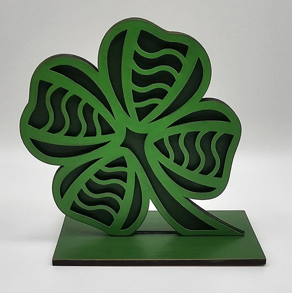 Laser Cut Wooden Green Four-leaf Clover Decoration, Good Luck Irish ...