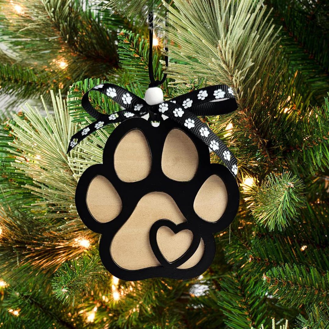 Wooden Paw Print Ornament With Ribbon Bow – Pet Lover Gift, Rustic Dog Decoration, Paw Print ...