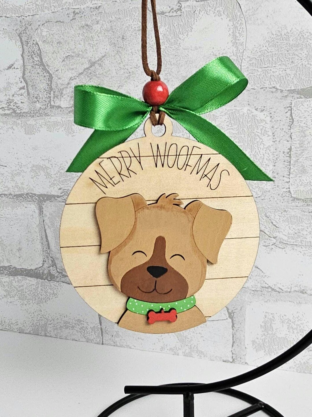 Wooden Dog Christmas Ornament, Handmade Holiday Tree Dog Decoration ...