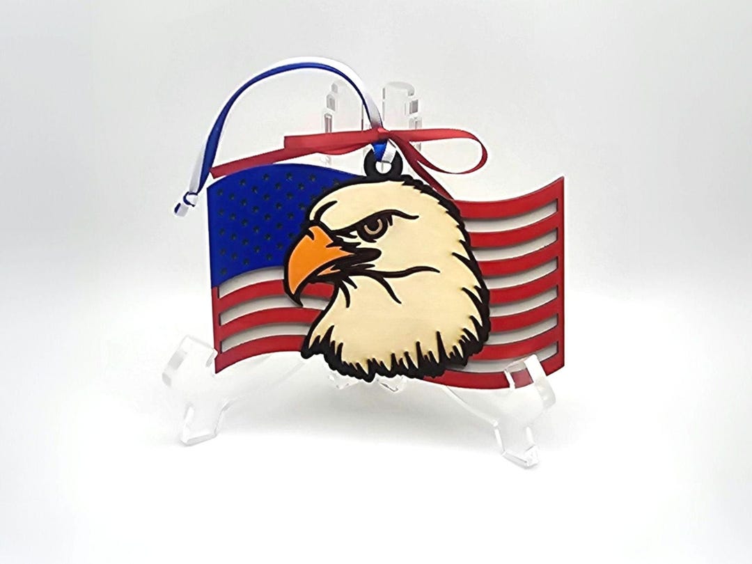 Wooden Eagle American Flag Ornament, United States USA Military ...