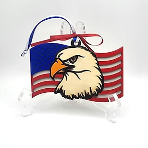 Wooden Eagle American Flag Ornament, United States USA Military ...
