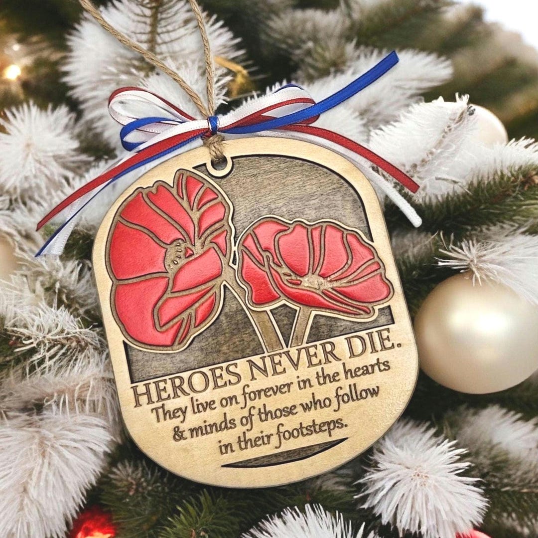 Red Poppy Hero Christmas Ornament, Wood Memorial Day Military ...