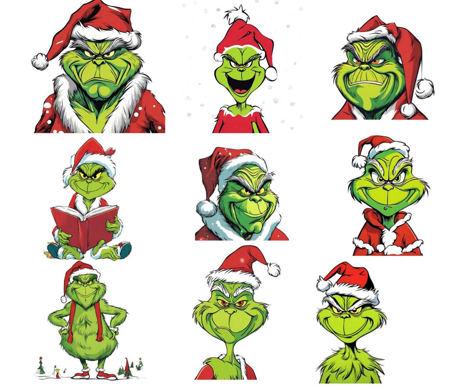 Grinch 20 Png, Grinch Face, Grinch PNG Bundle, Grinch Smile, Green ...