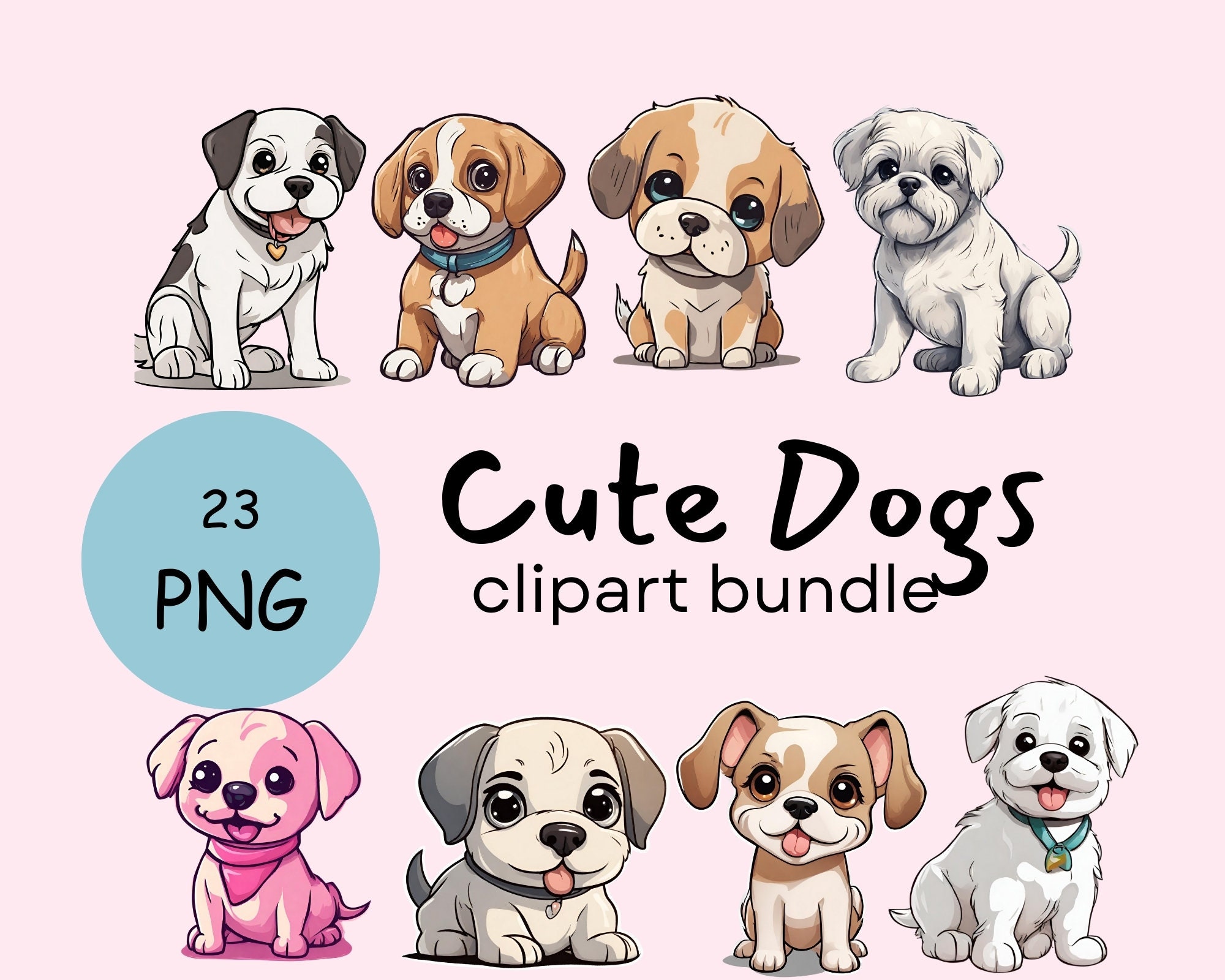 Dogs Clipart Bundle 23 PNG Cute Dogs PNG Great for Card Making ...