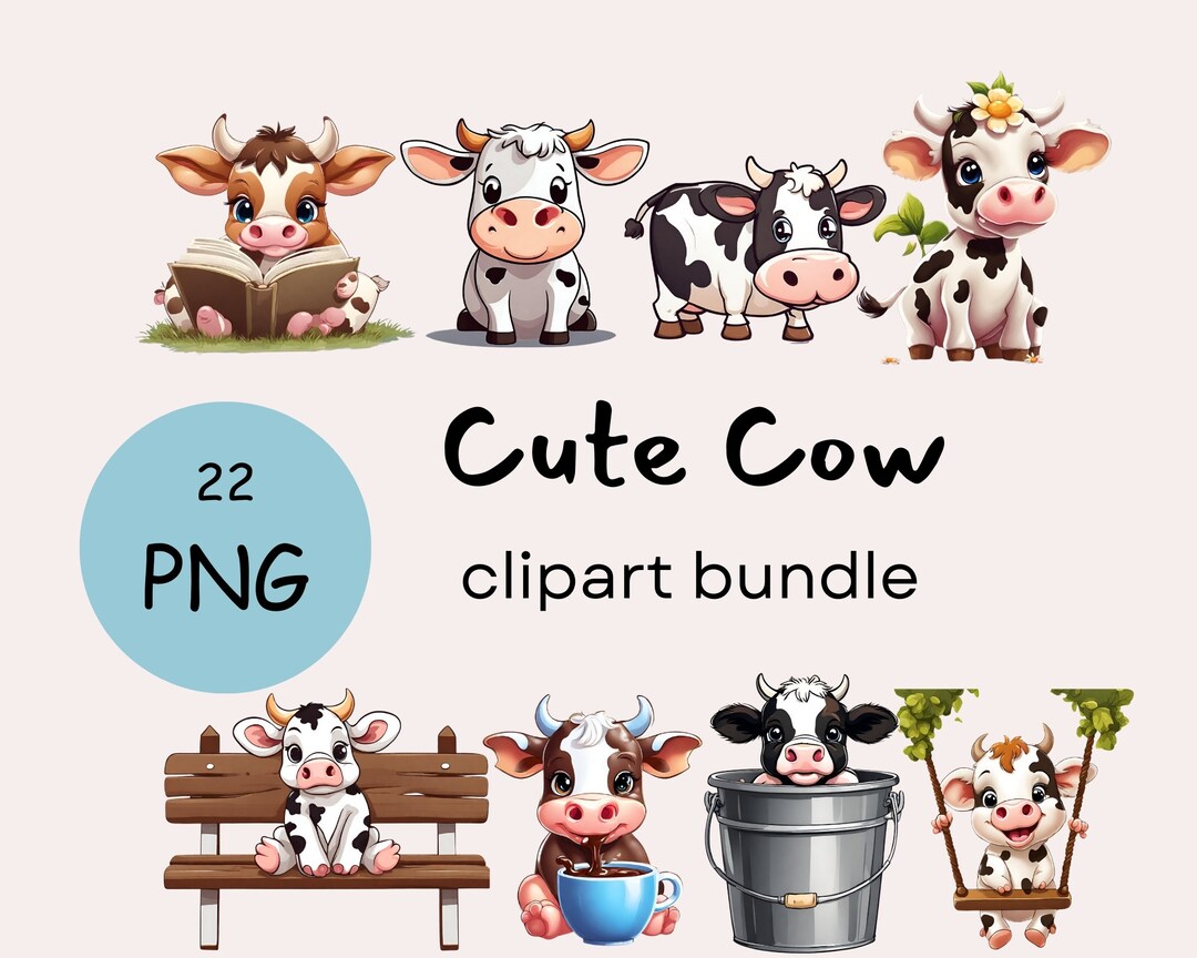 Cute Cow Clipart Bundle, Adorable Farm Animal, 22 Farm Barn Animal PNG ...