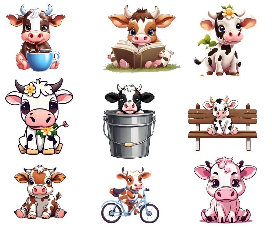 Cute Cow Clipart Bundle, Adorable Farm Animal, 22 Farm Barn Animal PNG ...