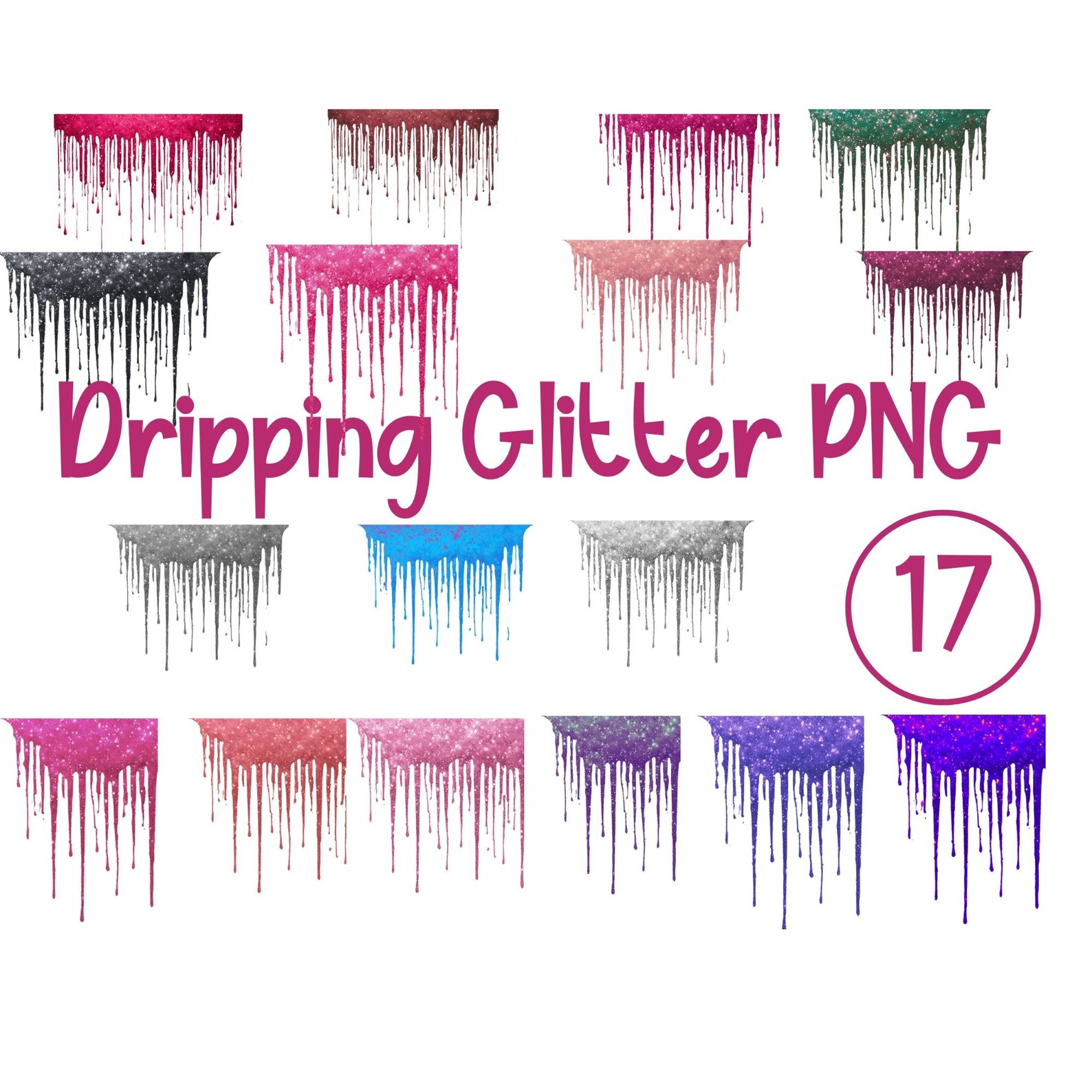 17 Seamless Glitter Dripping Overlay Images 17 Colors Gold Silver Pink ...