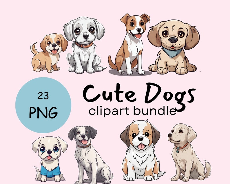 Dogs Clipart Bundle 23 PNG Cute Dogs PNG Great for Card Making ...