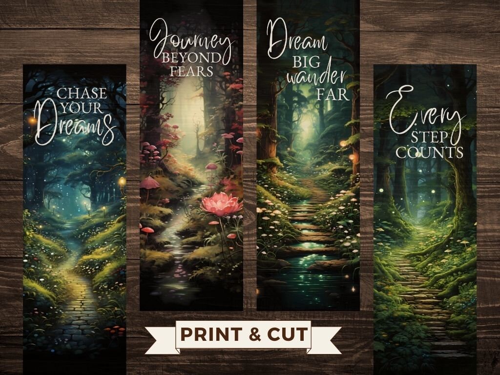 Watercolor Fantasy Forest Bookmark Set | Inspiring Quotes (digital ...