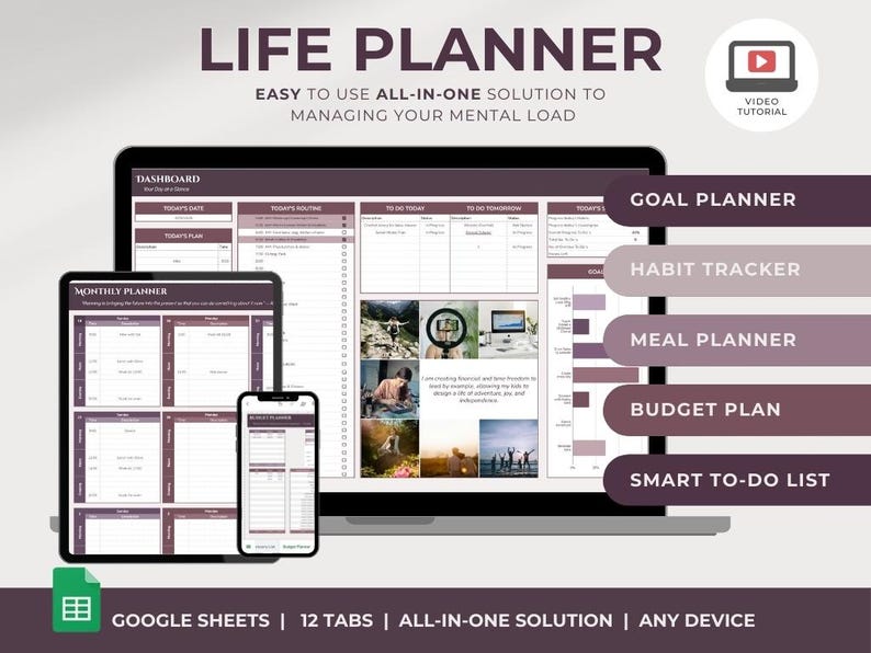 Google Sheets Life Planner Spreadsheet, to Do List, Monthly Calendar ...