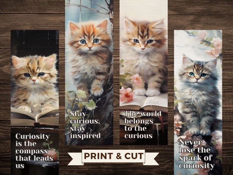 Motivational Cat Printable Bookmarks With Curiosity Quotes on ...
