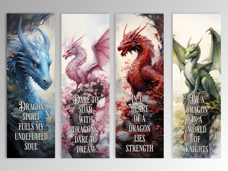 Dragon Bookmark Printable - Watercolor Style Fantasy Bookmark With ...