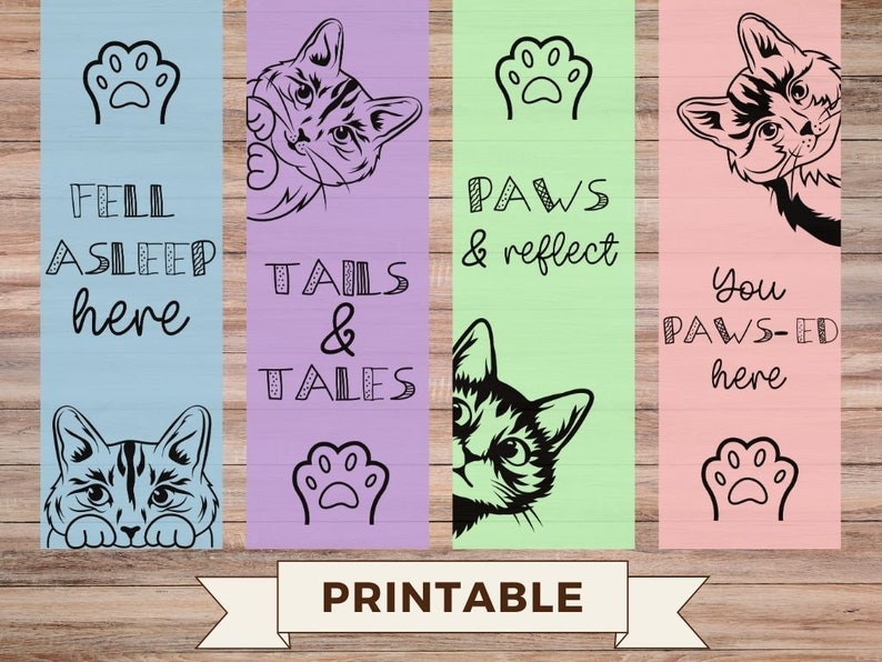 Funny Punny Printable Cat Bookmarks, Cute Catlover Phrases to Paws Your ...