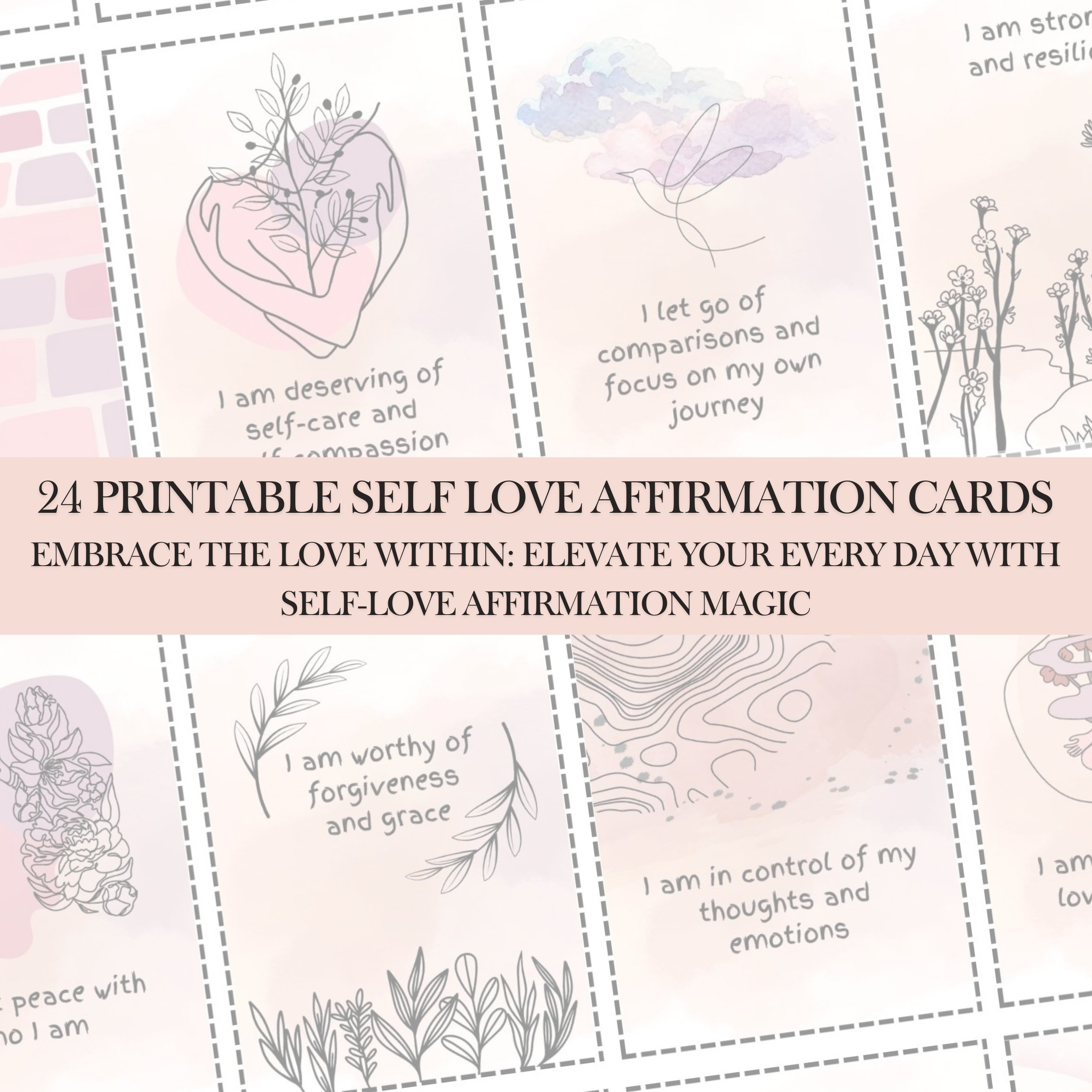 24 Printable Affirmation Cards for Self-love, DIY Affirmation Cards ...
