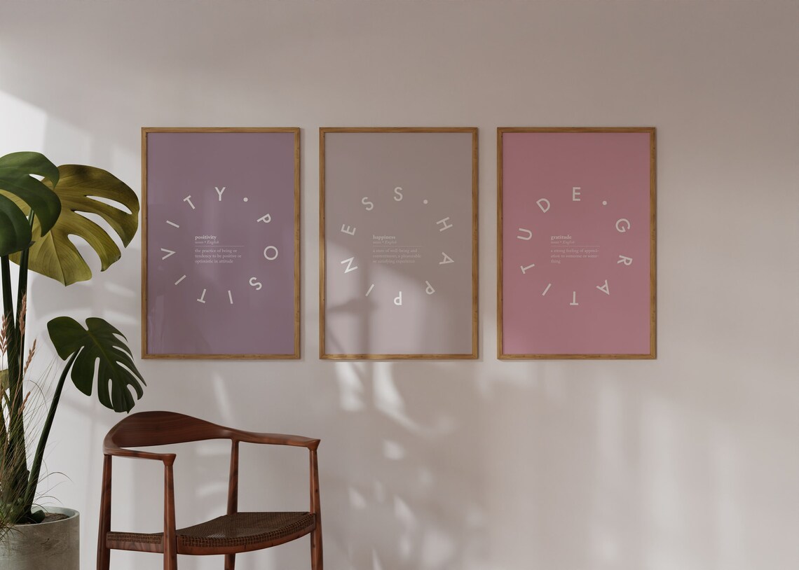 Minimalist Poster Set, Happiness Positivity Gratitude Definition Prints ...