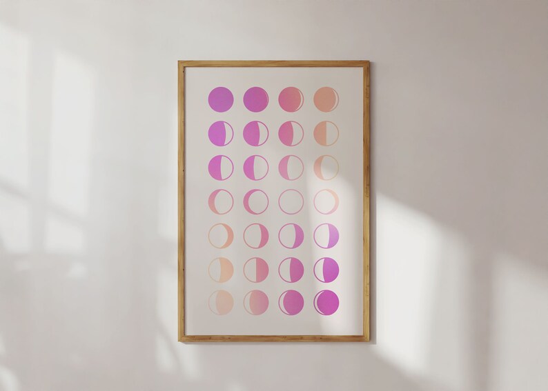 Moon Phases Calendar, Printable Poster, Retro Gradient Wall Art ...