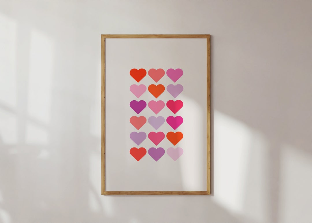 Valentine's Hearts Printable Poster, Trendy Wall Art, Pink Home Decor ...