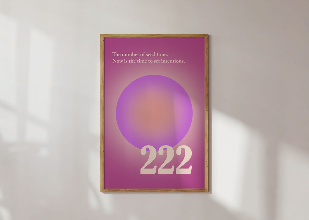 Purple Angel Number Aura Printable Poster, 222 Lucky Retro Wall Art ...