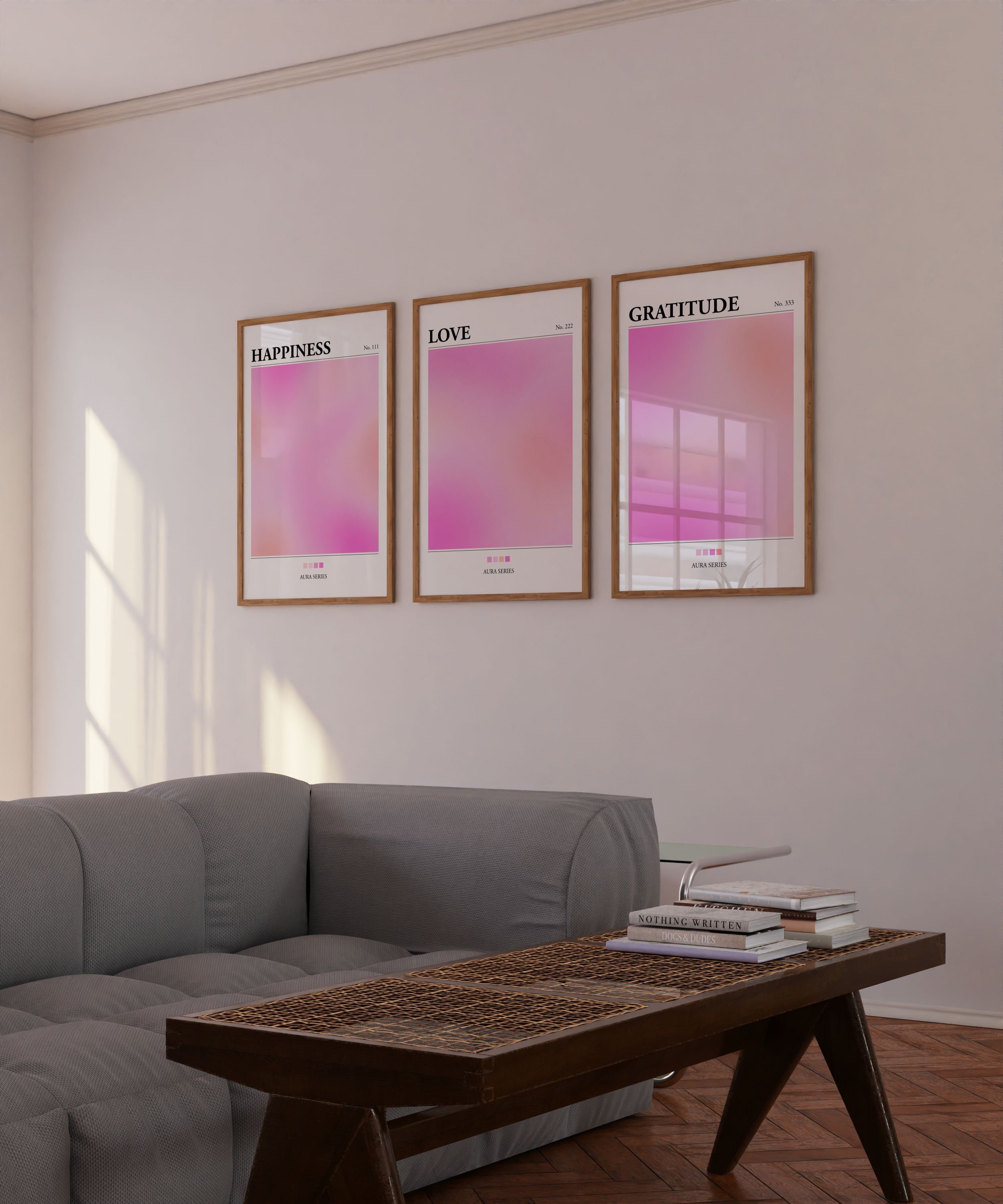 Spiritual Printable Posters Set of 3, Pink Grainy Gradient, Happiness ...