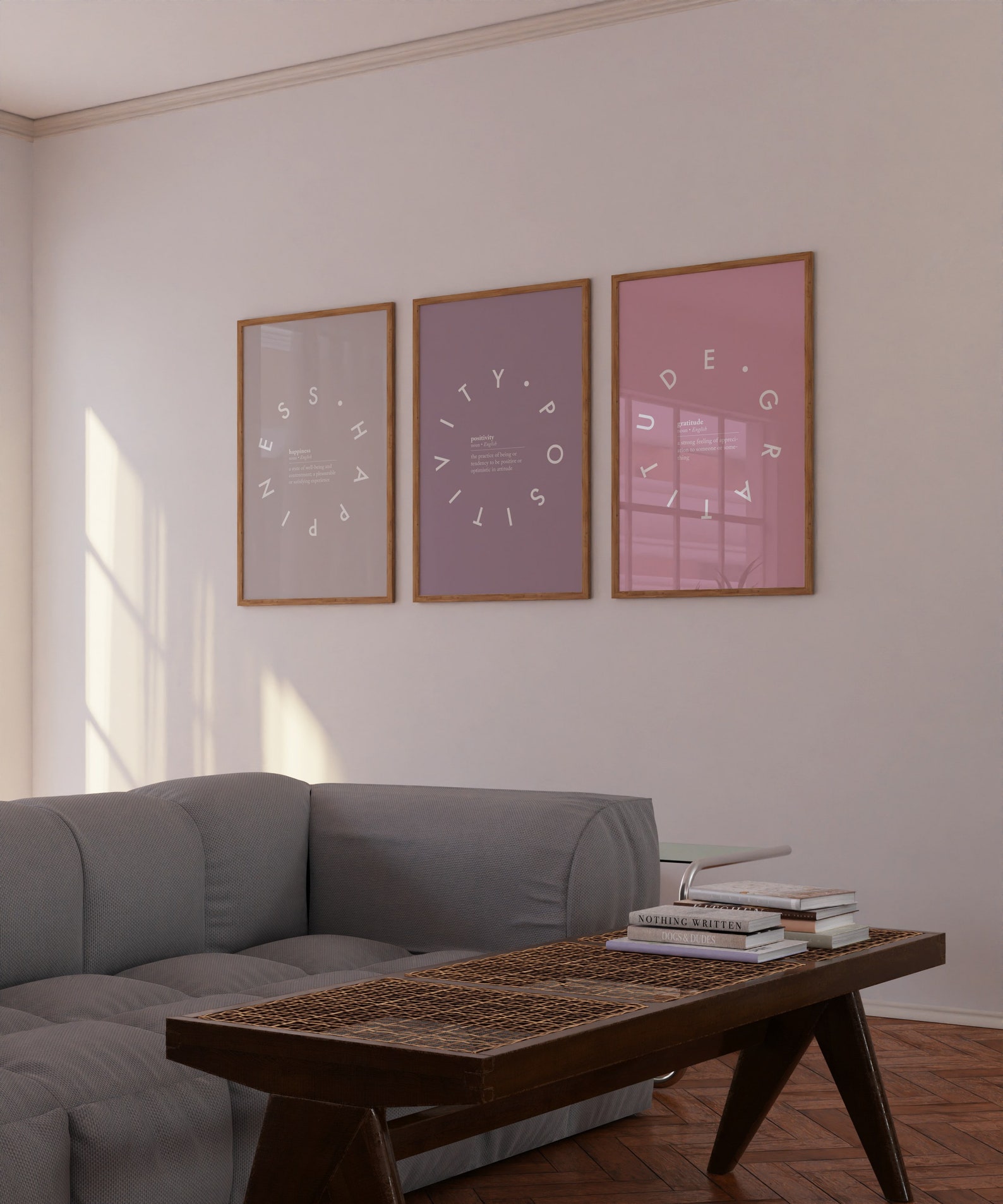 Minimalist Poster Set, Happiness Positivity Gratitude Definition Prints ...