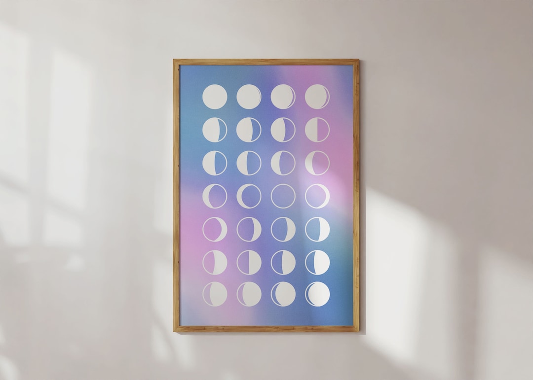 Moon Phases Printable Poster, Blue Gradient, Digital Art, Trendy Wall ...
