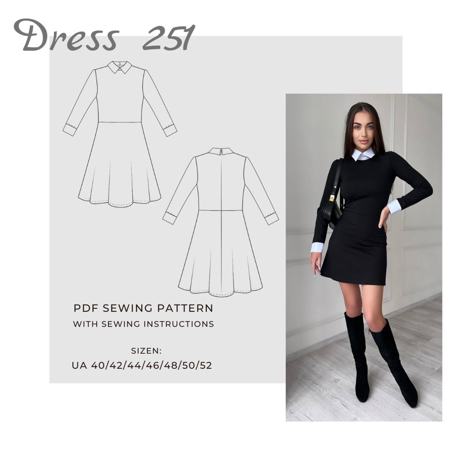 Dress PDF Sewing Patternsewing Instructions A0A4 40-52 Sizes - Etsy