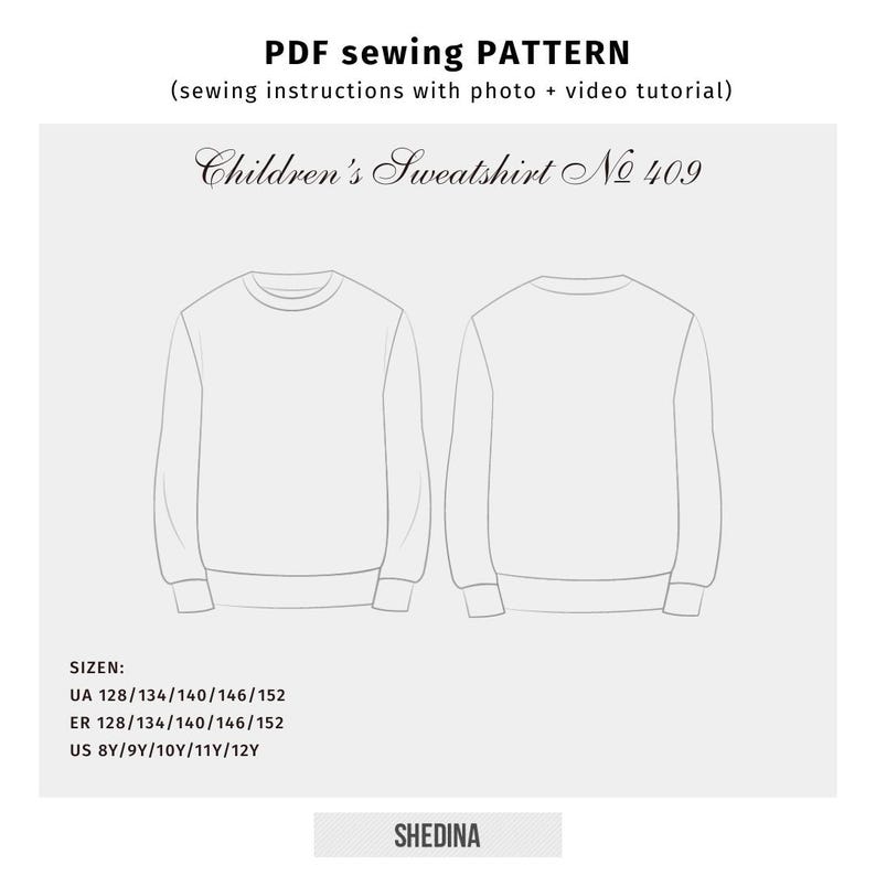 PDF Sewing Pattern | Sweatshirt 409 | Kids Unisex | Sizes 128–152 | A4 ...