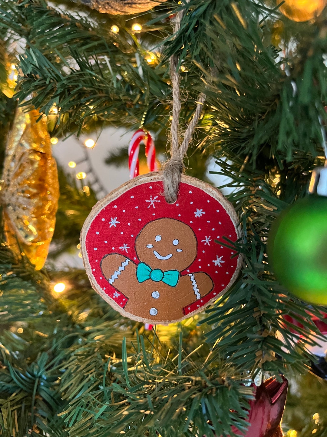 Original Painting Gingerbread Man on Wooden Slab Christmas - Etsy