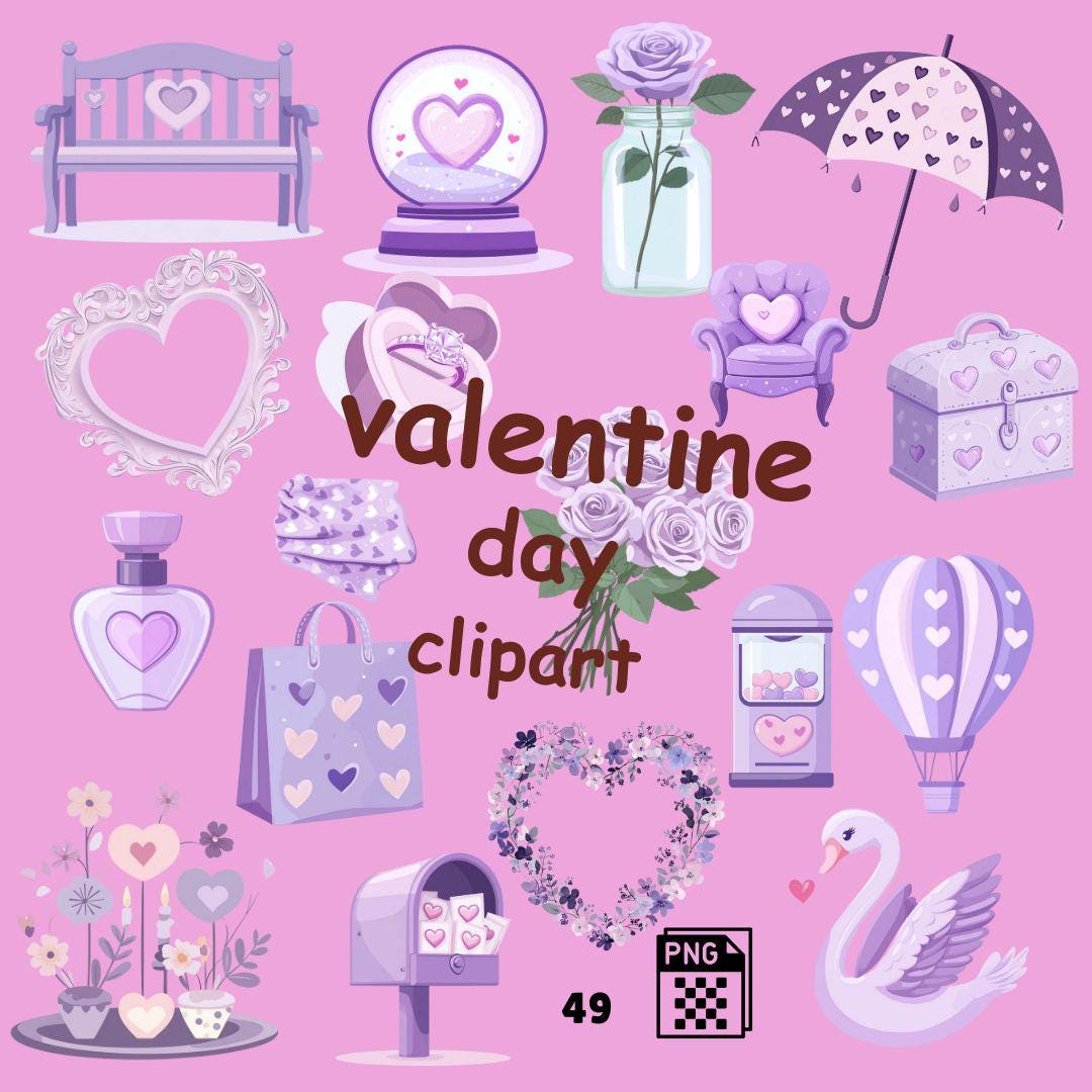 Valentine Day Clipart Pastel Purple Tone Eleman Loves Clipart High ...