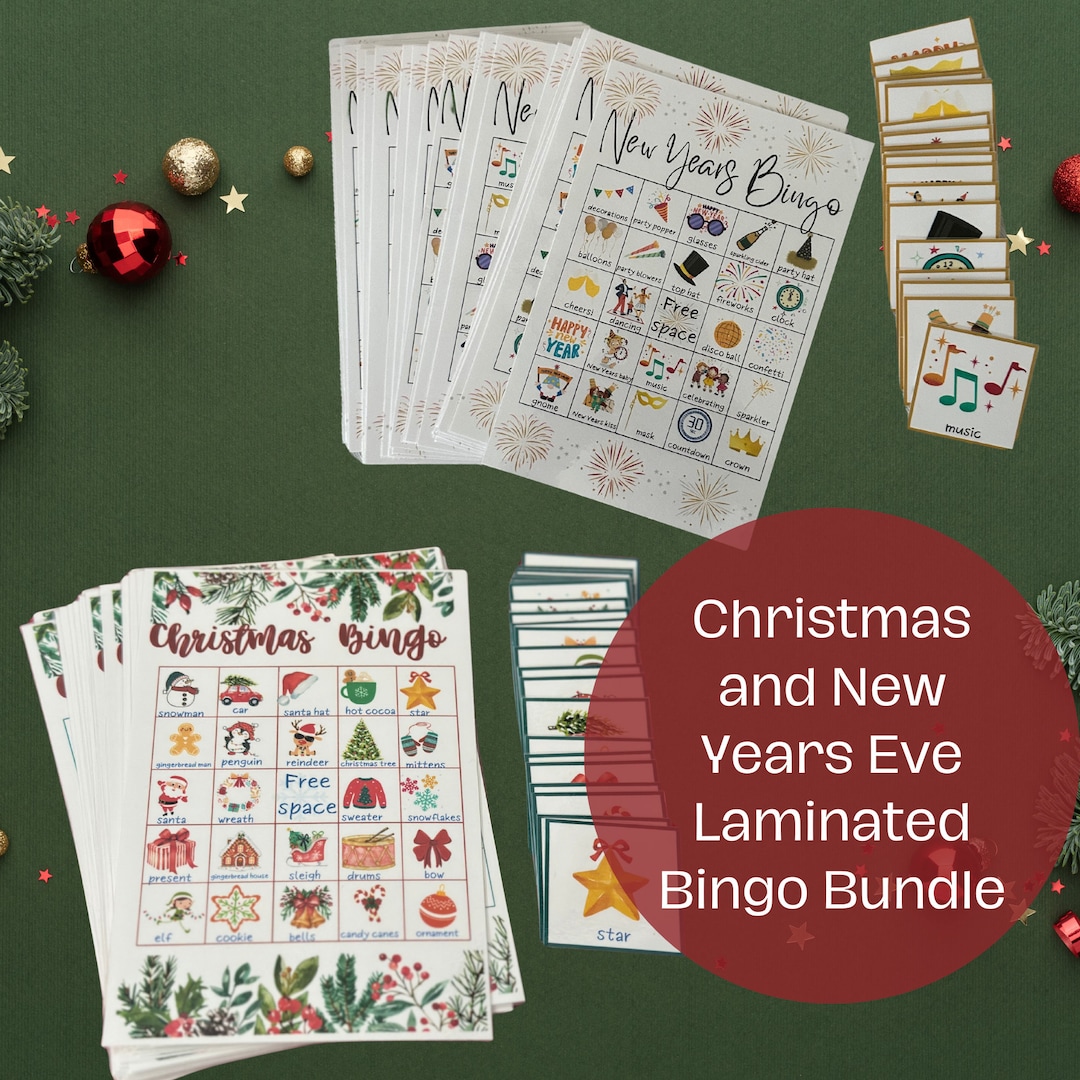 Christmas and New Years Eve Laminated Half Sheet Bingo Cards Bundle - Etsy