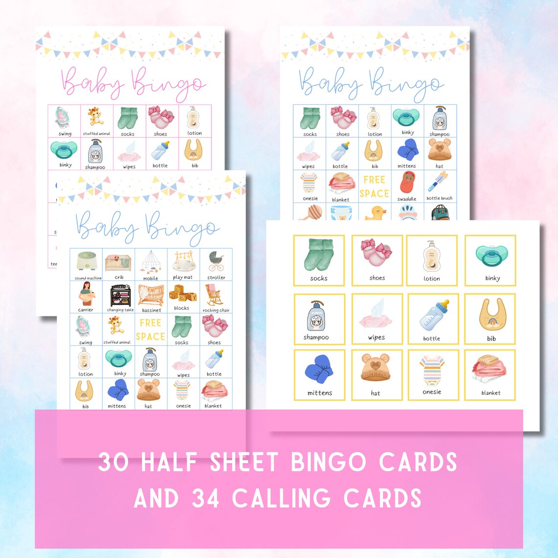 PINK AND BLUE Baby Bingo | Gender Reveal Party Game | Digital Download ...