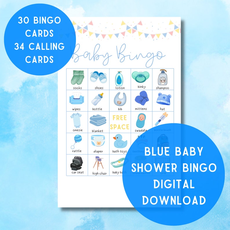 BLUE Baby Shower Bingo | Boy Baby Shower | Digital Download - Etsy