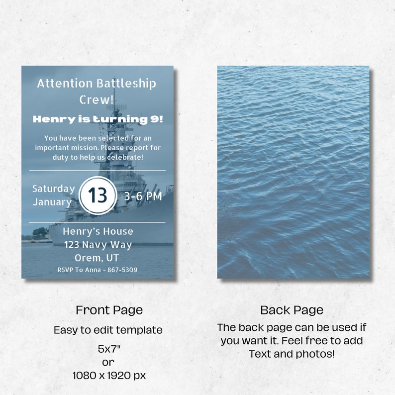Battleship Birthday Invitation | Navy Party Invite | Digital Download ...