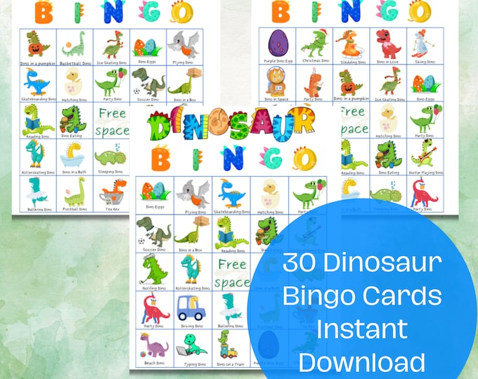 40 Dino Bingo Game Prefilled Cards, PDF Printable, Instant Download ...
