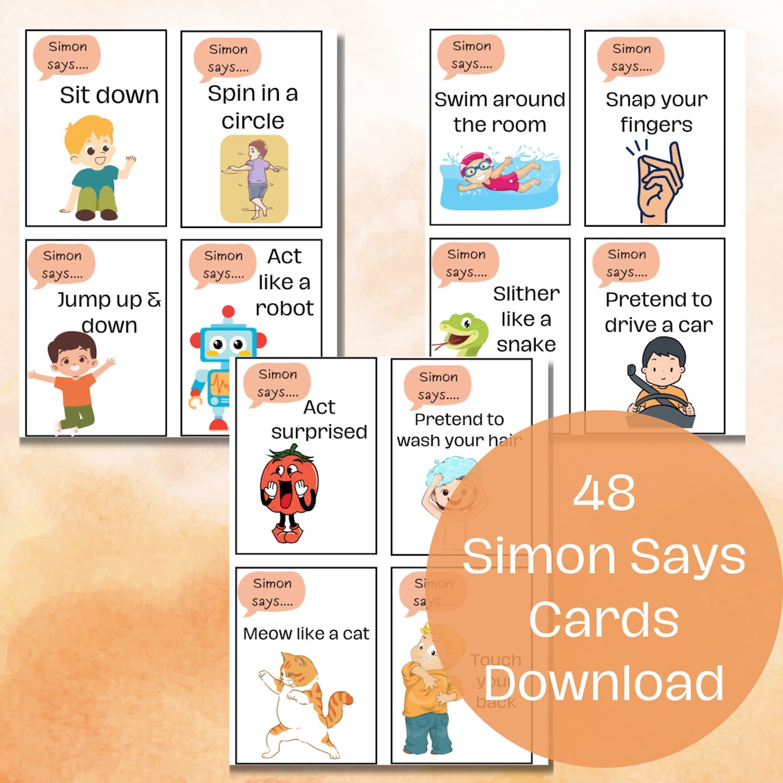 Simon Says Cards | Indoor Recess Activities | Kid Games | Instant ...