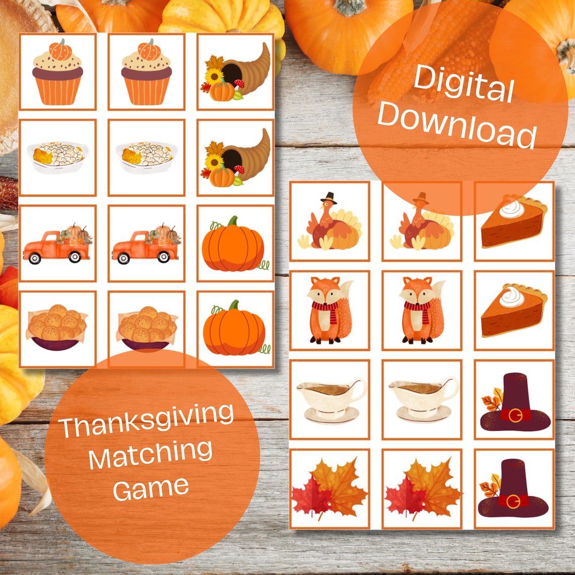 Thanksgiving Matching Game Printable - Etsy
