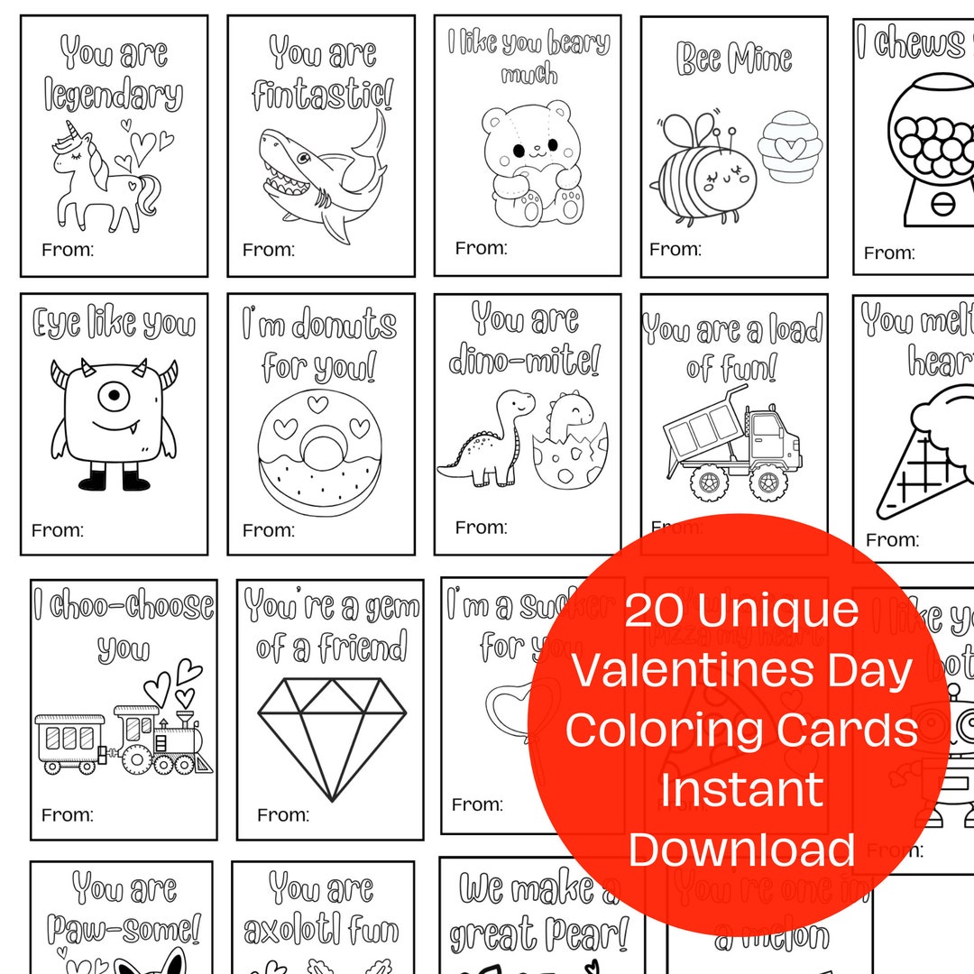Coloring Valentines Day Cards | Valentines Day Digital Downloads | Kids ...