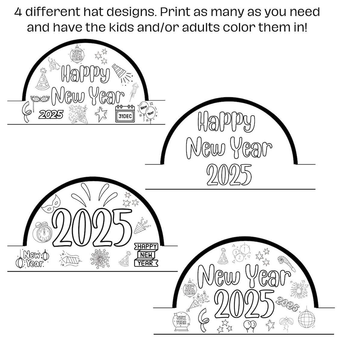 4 Kids New Years Eve Party Hats Printable Kids New Years Eve Hats Kids ...