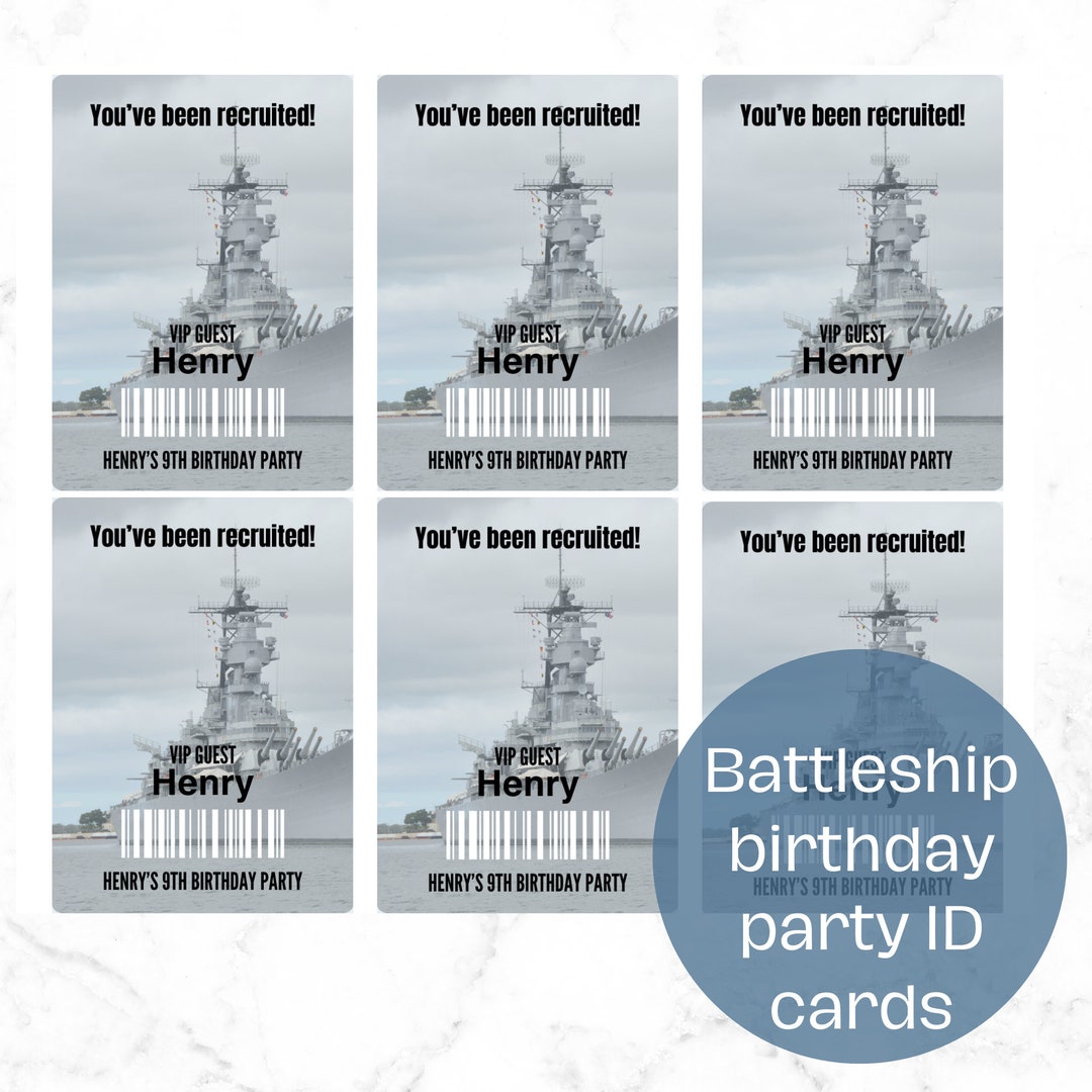 Battleship Birthday Party ID Cards: Editable Navy Theme (digital ...