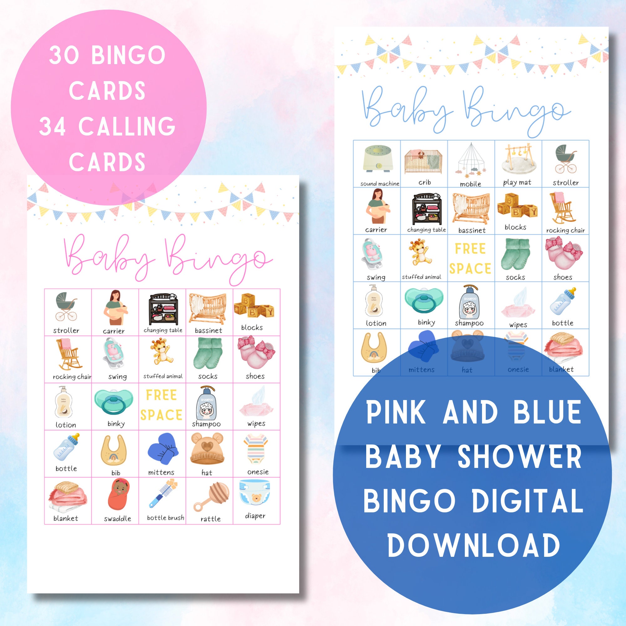 PINK AND BLUE Baby Bingo Gender Reveal Party Game Digital Download - Etsy