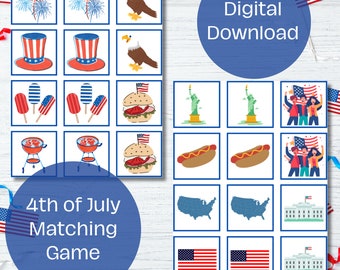 4th of July Matching Game, 4th of July Memory Game, Toddler, Preschool ...
