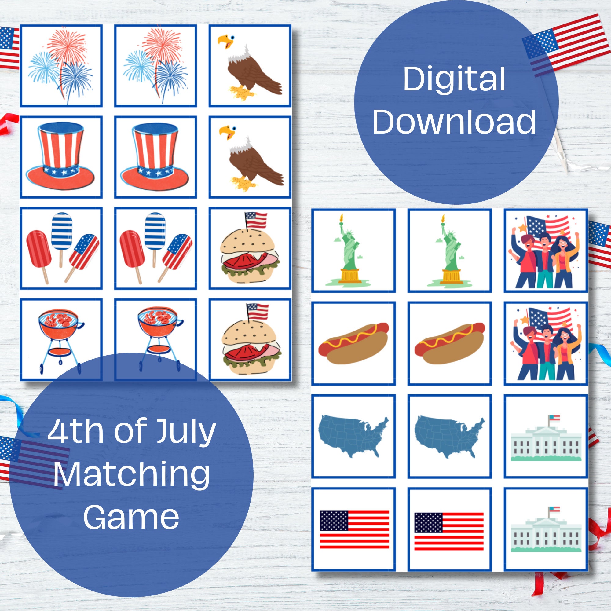 4th of July Matching Game Printable - Etsy