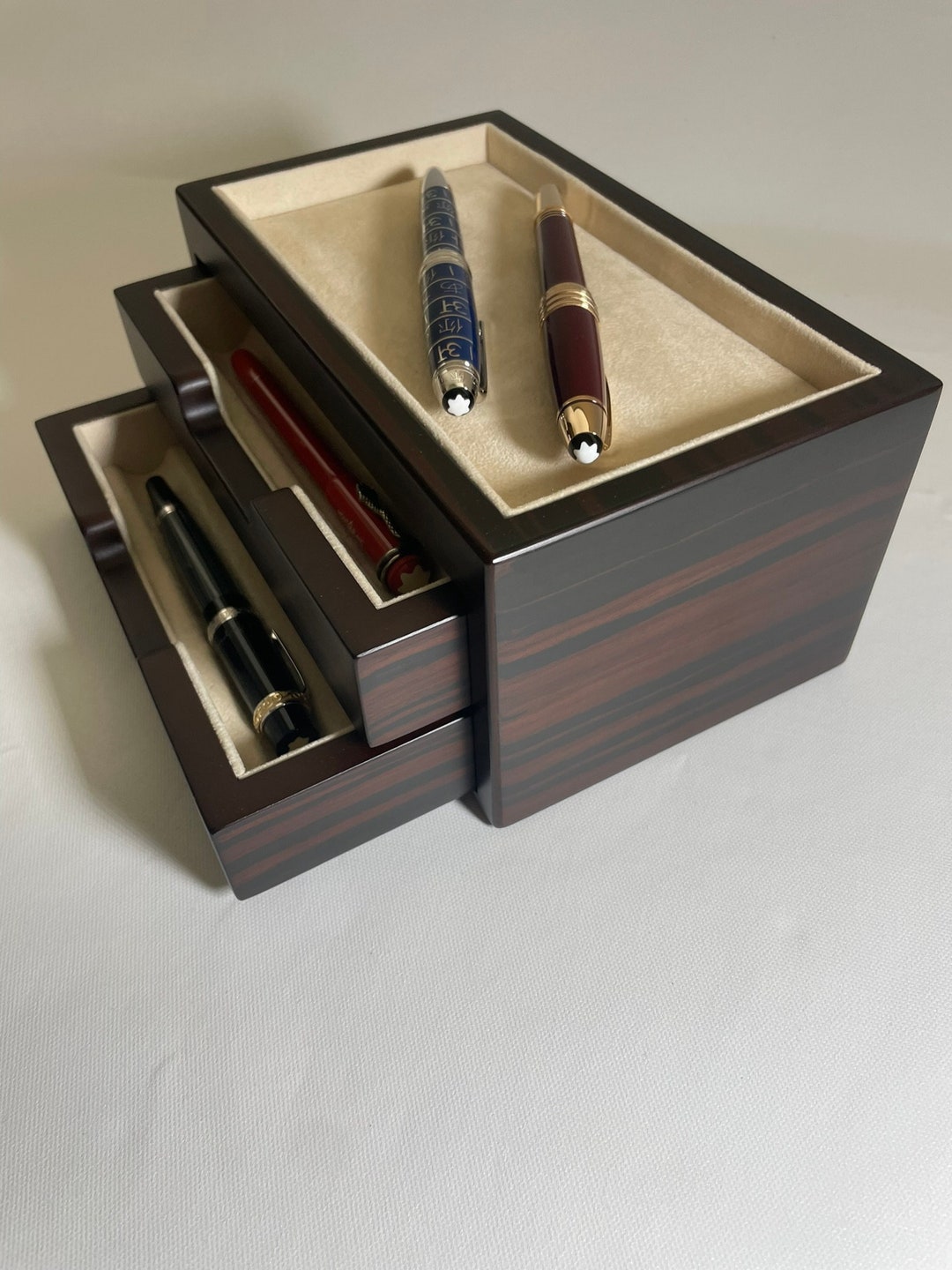 Handcrafted Wooden Collection: Ebony and Walnut Pen Boxes, Pencil ...